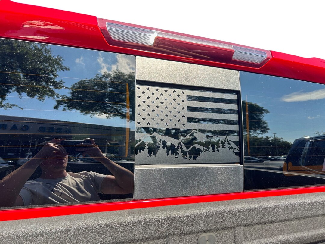 2019-2024 Fits GMC Sierra Back Sliding Window Clean Flag With Mountain ...