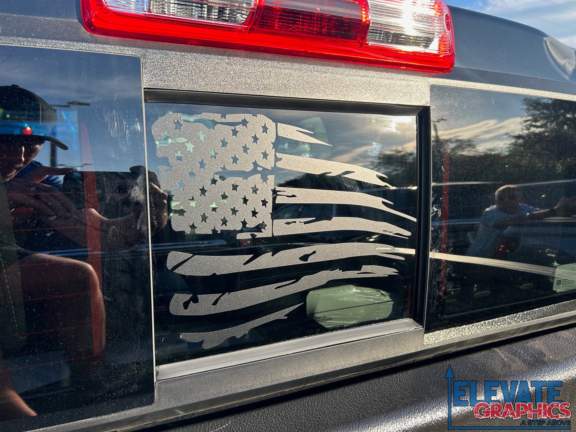 2015-2024 Fits Chevy Colorado Back Sliding Window Clean Flag Graphic ...