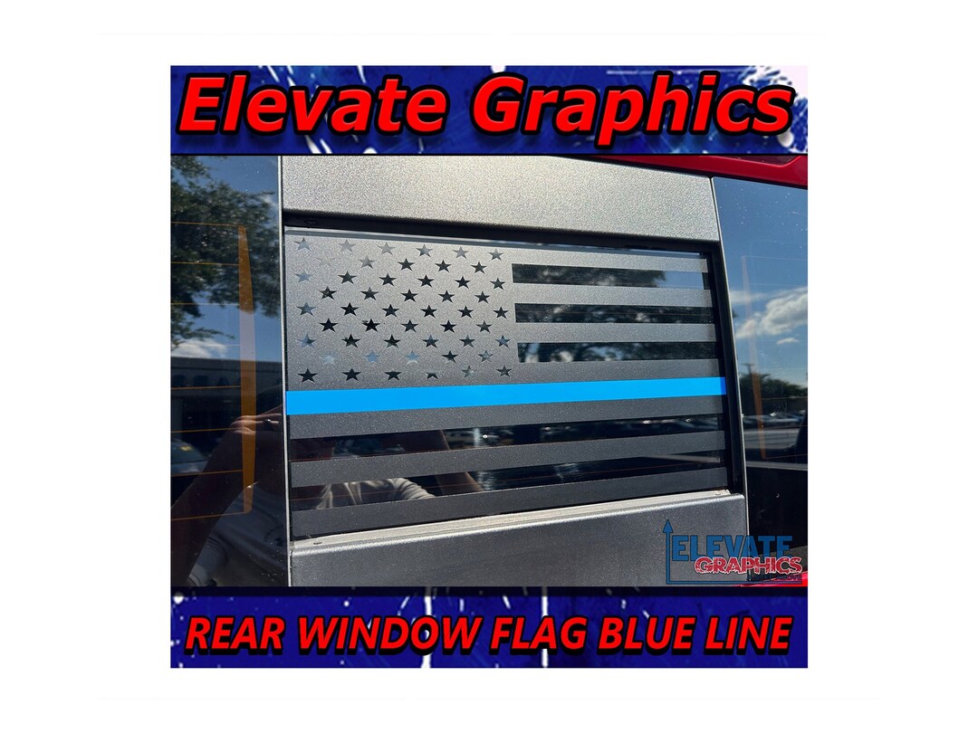 Fits GMC Sierra Back Sliding Window Clean Flag With Blue Line Decal ...