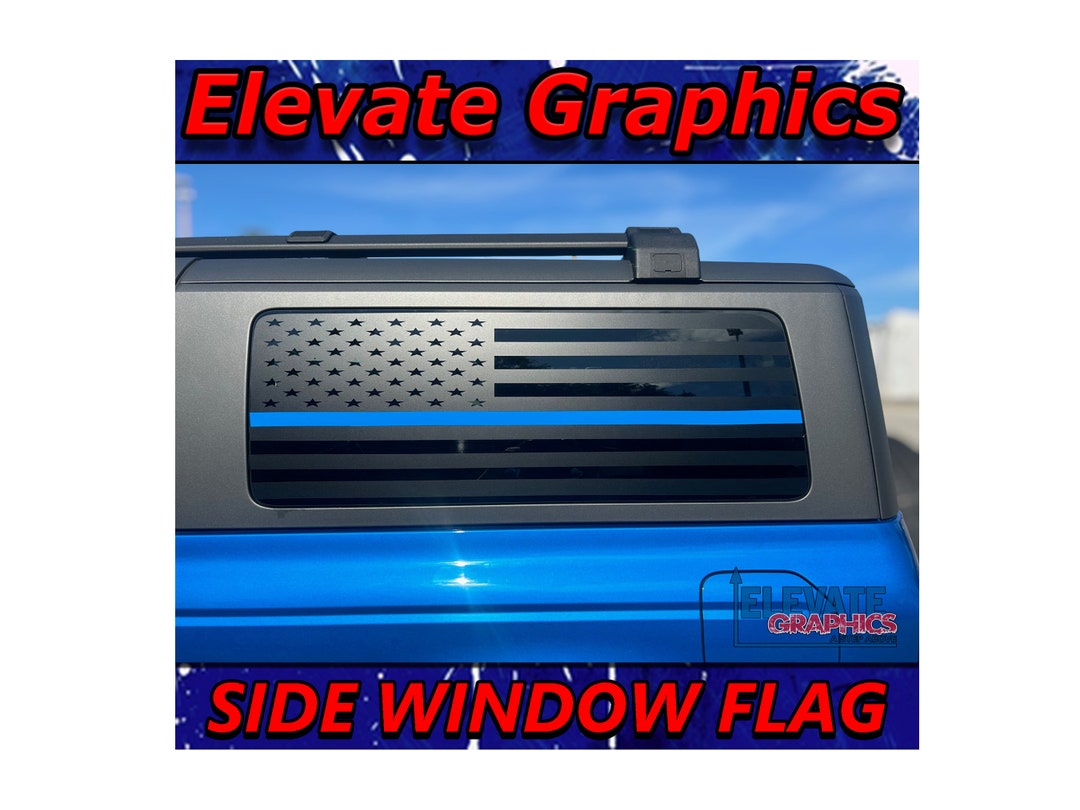 Fits Ford Bronco Side Window Flag With Blue Line Decals Auto Vinyl ...
