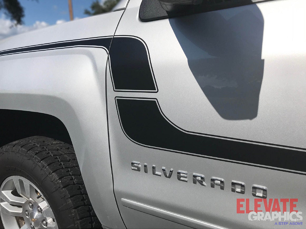 2007-2018 Fits Chevy Silverado Side Wave Stripes Auto Vinyl Graphics 3M ...