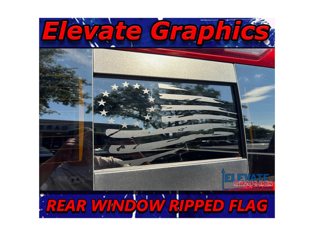 Fits GMC Sierra Back Sliding Window Ripped Flag Stripes Auto Vinyl ...