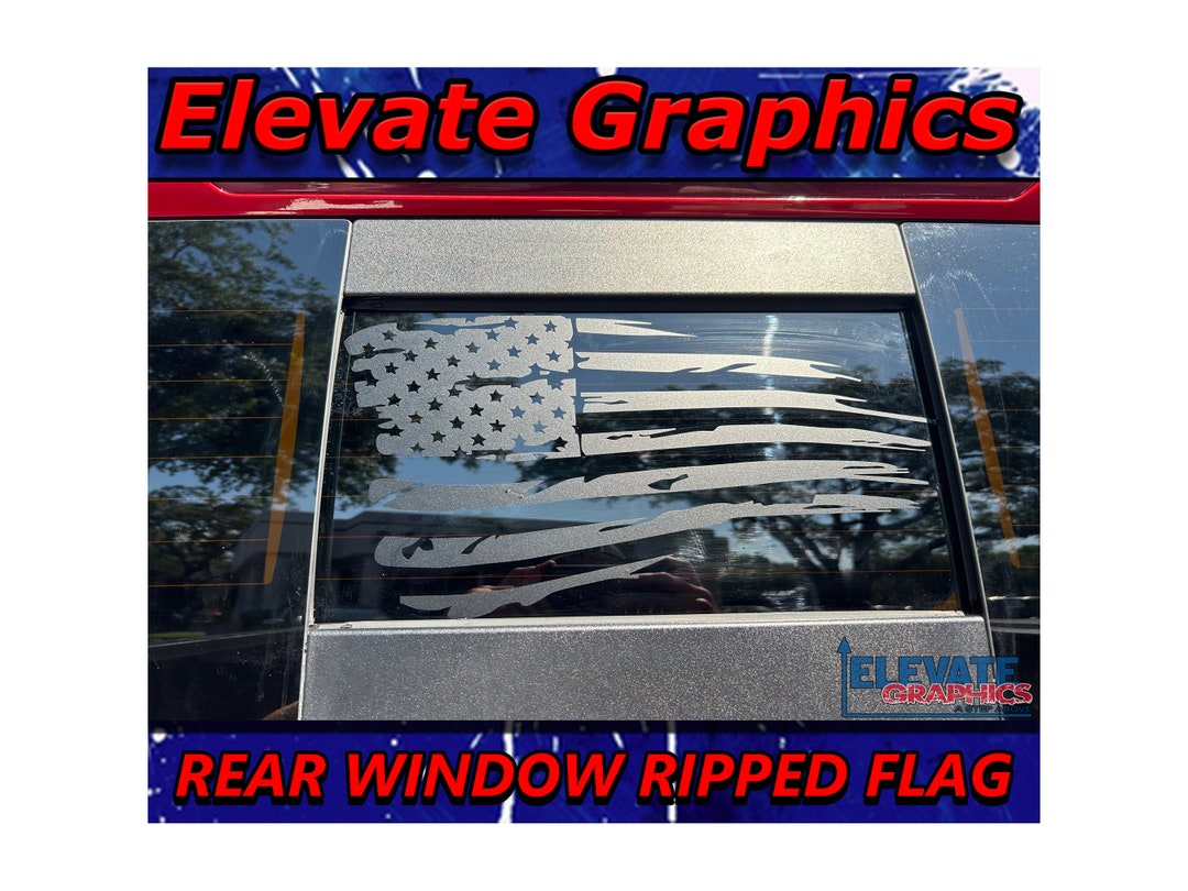 Fits GMC Sierra Back Sliding Window Ripped Flag Decal Auto Vinyl ...