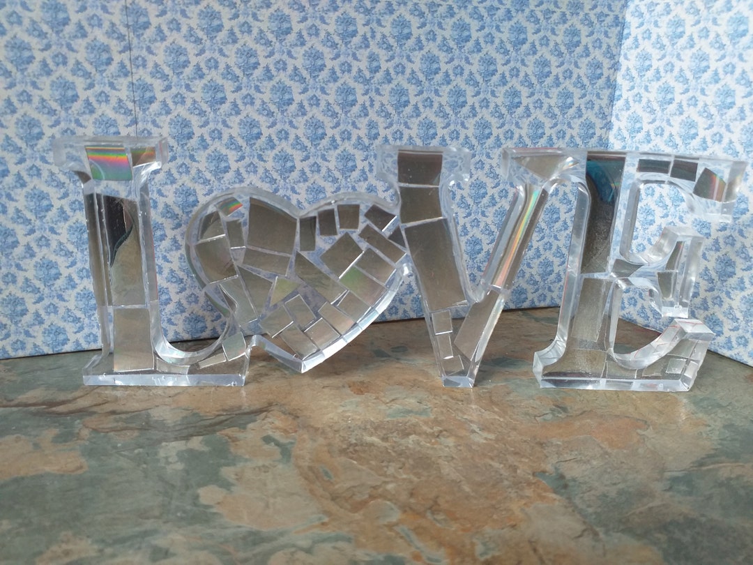 Love Resin Sign Epoxy Resin Mosaic, Clear Resin & Recycled CD, Handmade ...