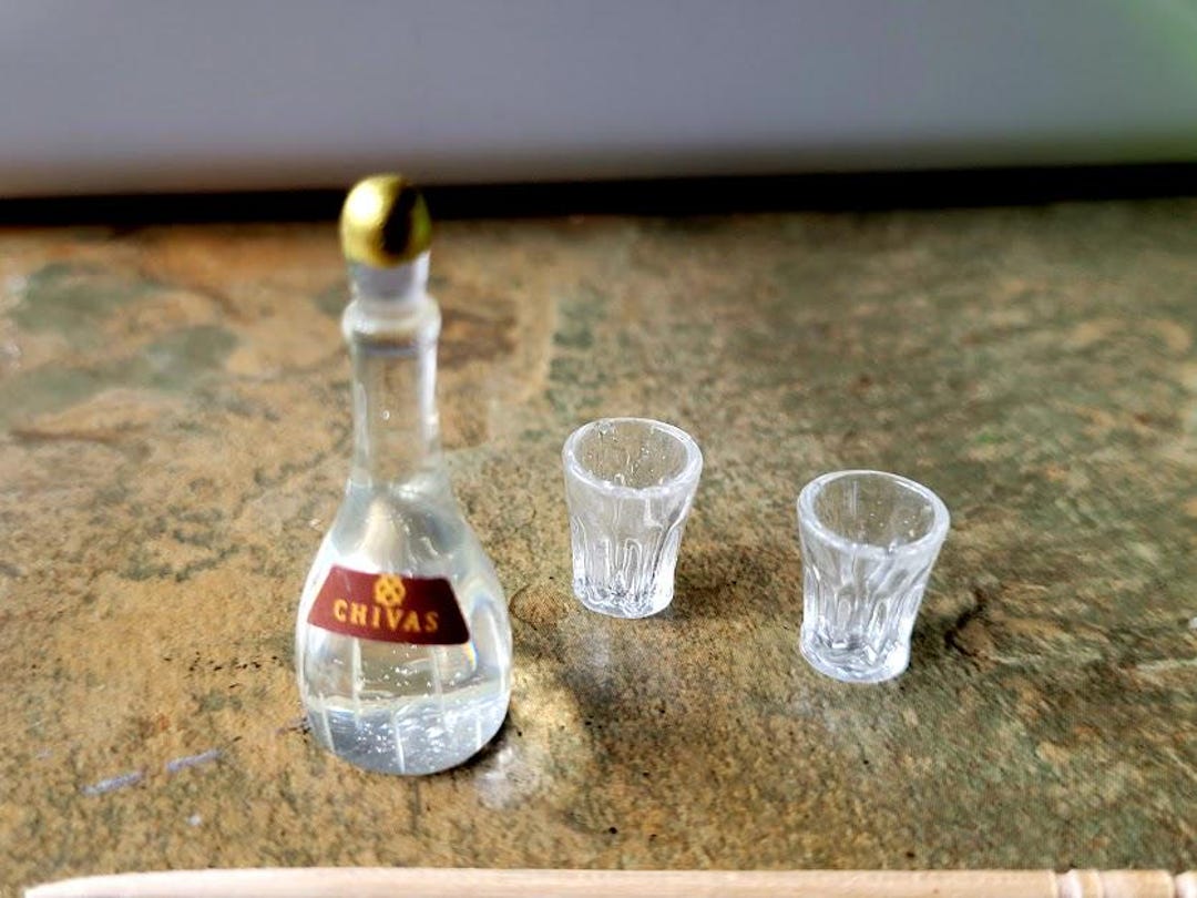 Miniature Alcohol Bottle and 2 Glasses Set, Dollhouse Miniature Alcohol ...