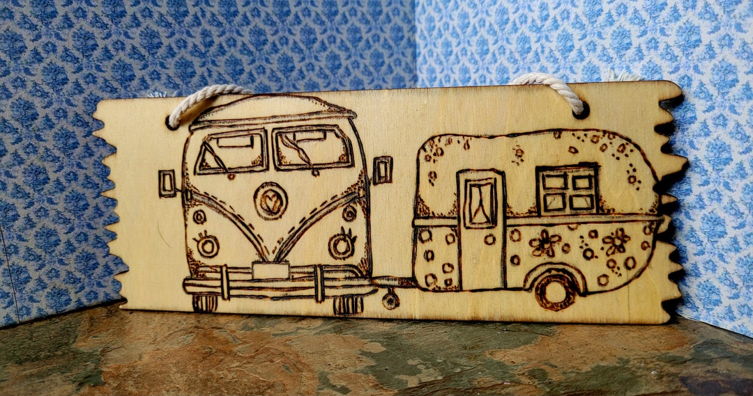 VW Camper Van & Caravan Wooden Sign - Hand Engraved Home Decor, Wall ...