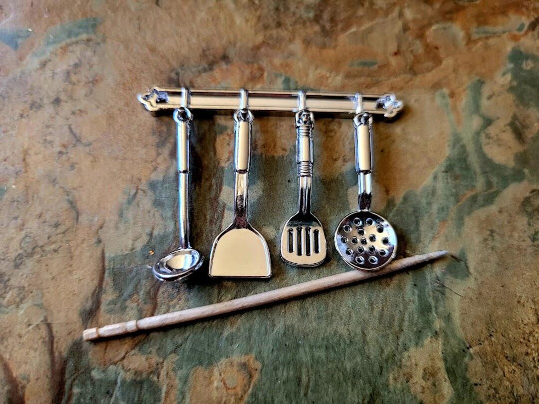 Miniature Cooking Utensils Set – Metal Utensils With Wall Hanging Rod ...