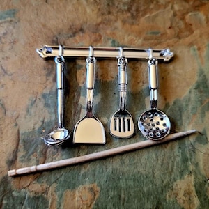 Miniature Cooking Utensils Set – Metal Utensils With Wall Hanging Rod ...