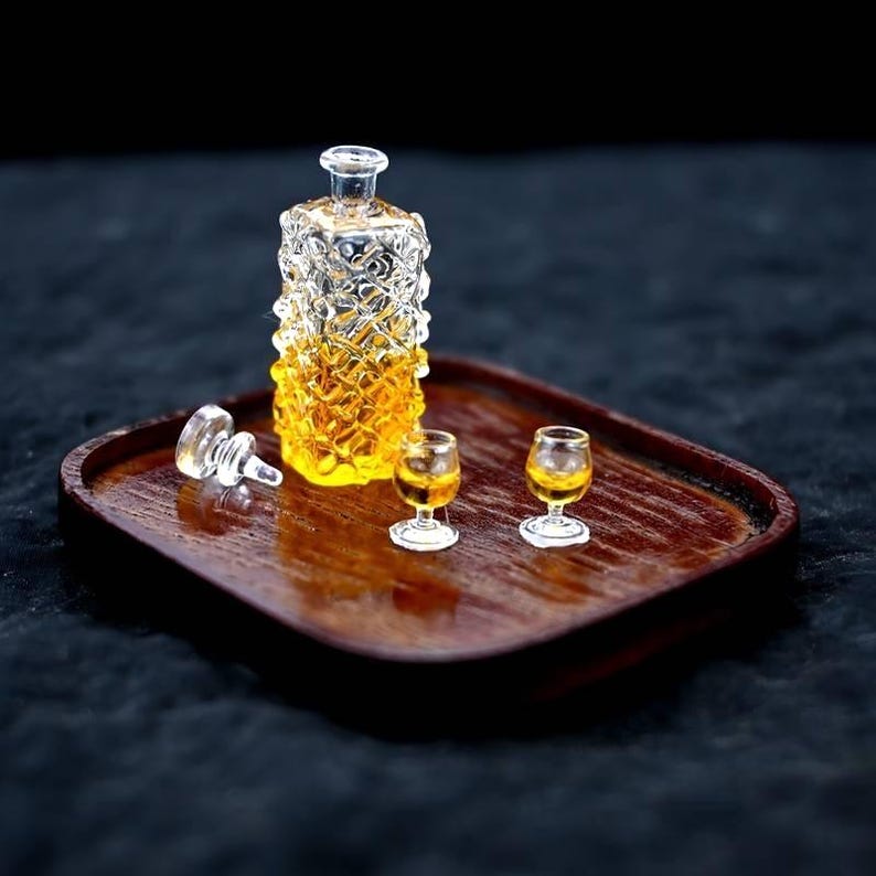 Miniature Whiskey Decanter and Glasses Set 1.12 Scale Dollhouse Liquor ...