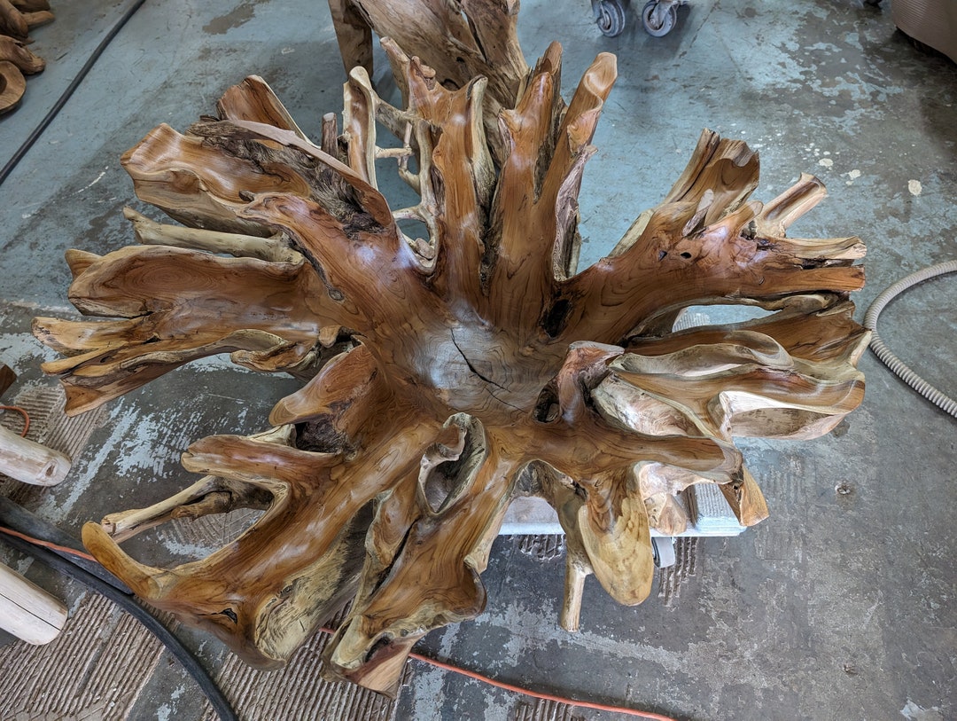Round Teak Root Coffee Table Base Teak Driftwood Accent Table Teak ...