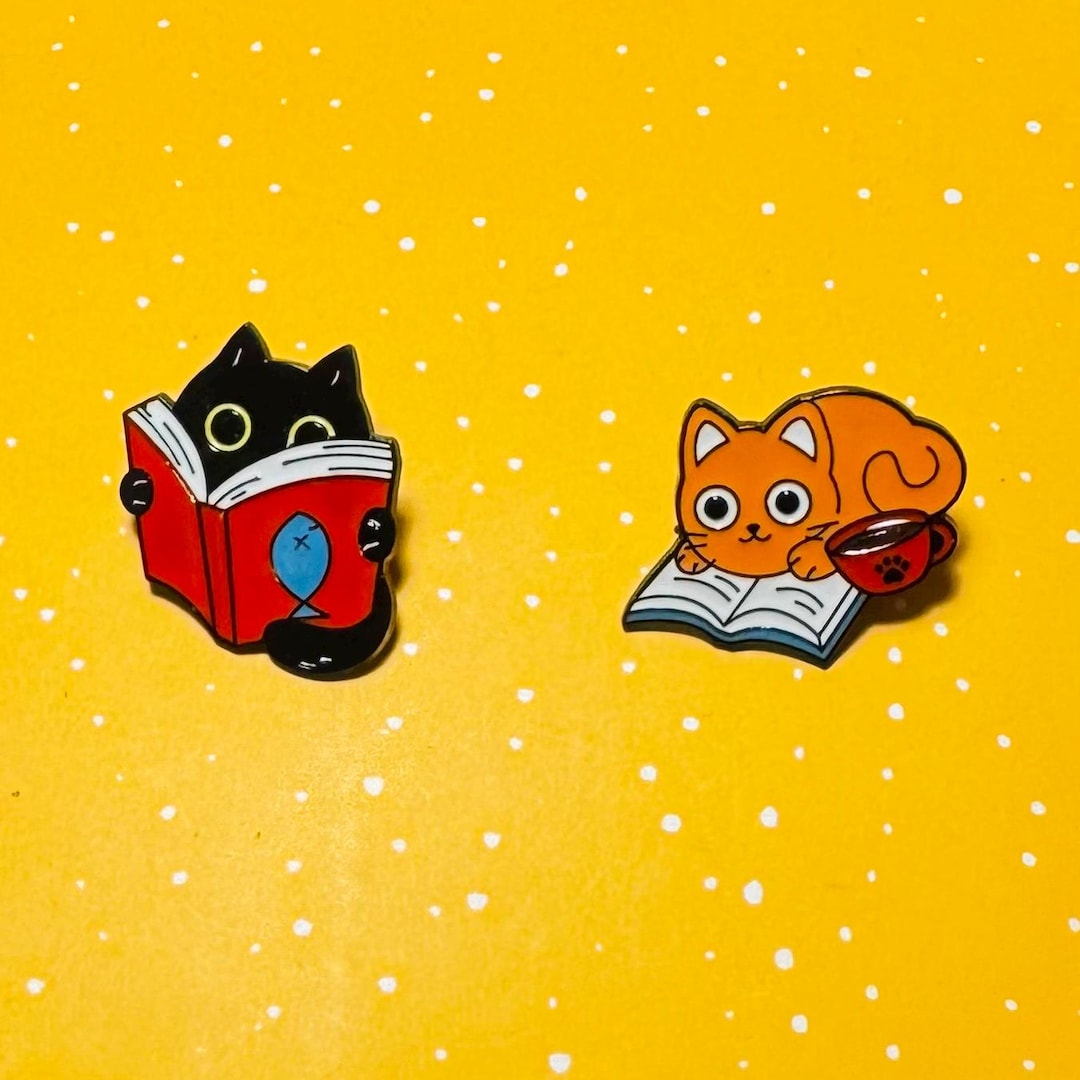 Cute Cat Love Reading Daily Vintage Enamel Pin - Punky Pins｜pin Badge ...