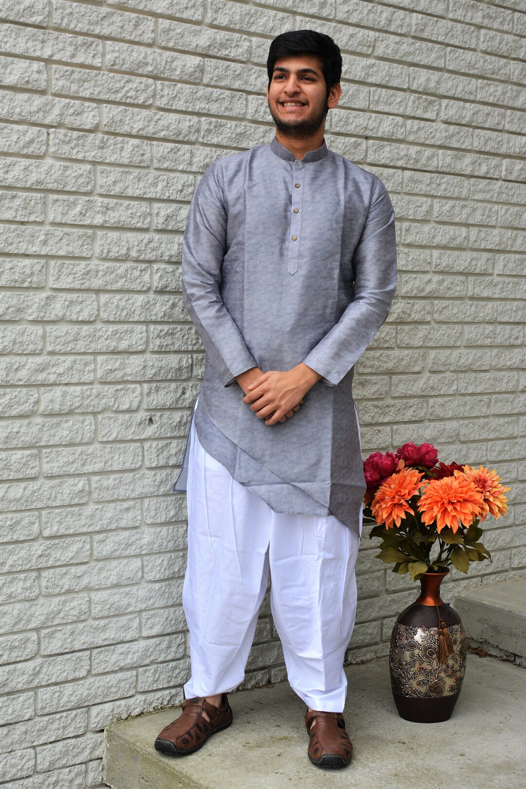 Mens Indian Traditional Digital Print Silk Kurta Set Indian Clothing ...