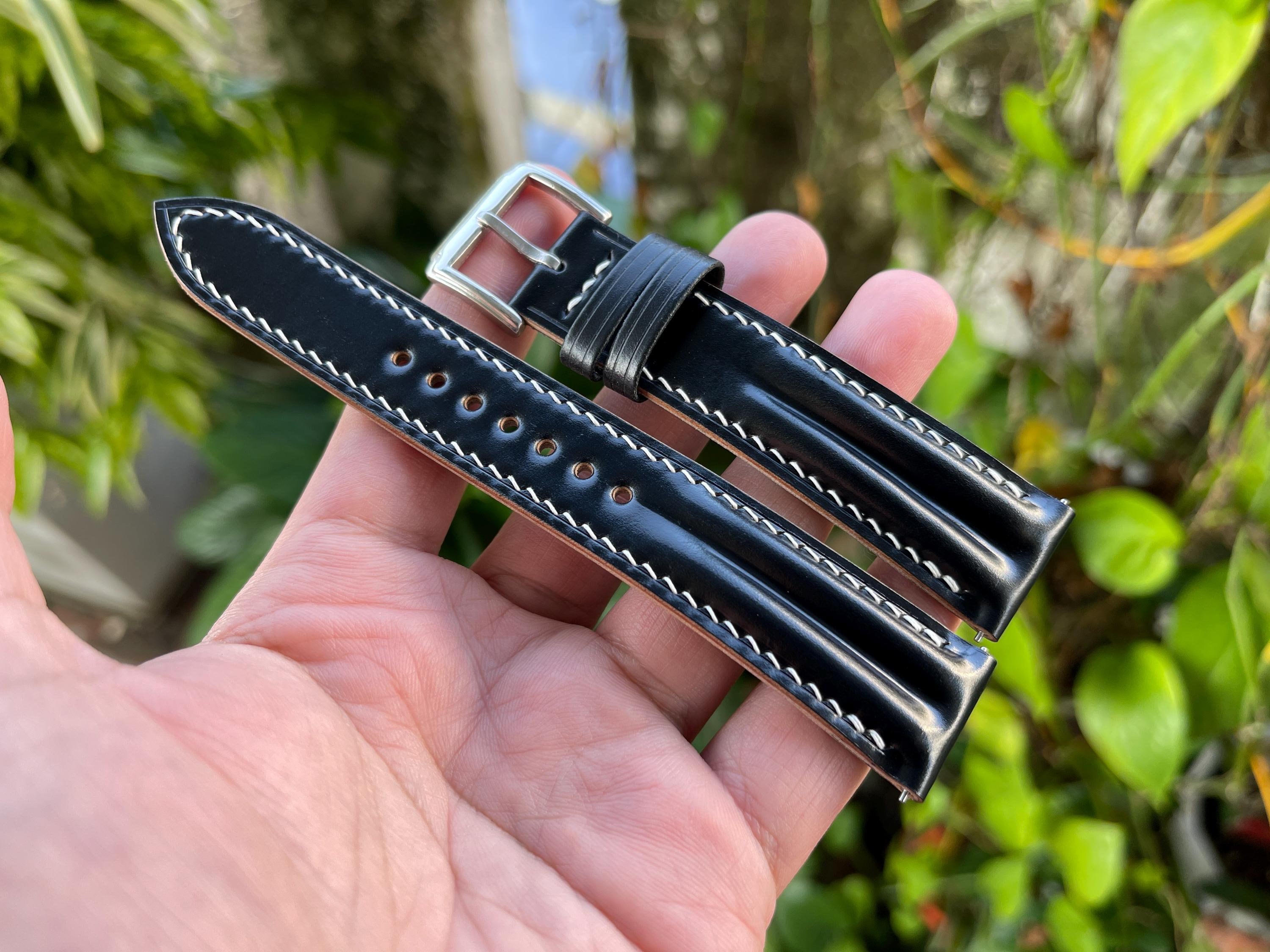 Horween Double Ridge Shell Cordovan Watch Strap, Pre-installed Quick ...