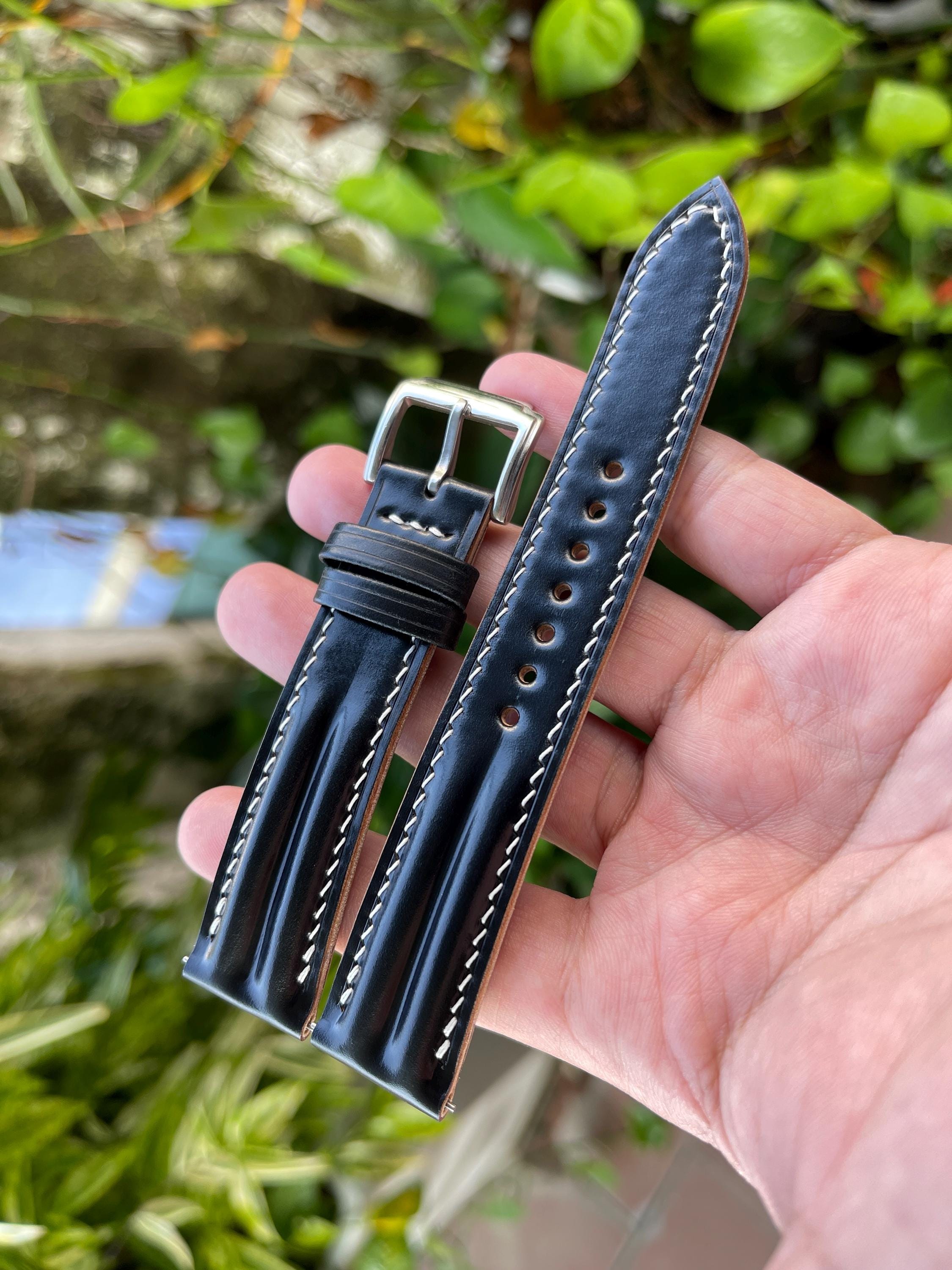 Horween Double Ridge Shell Cordovan Watch Strap, Pre-installed Quick ...