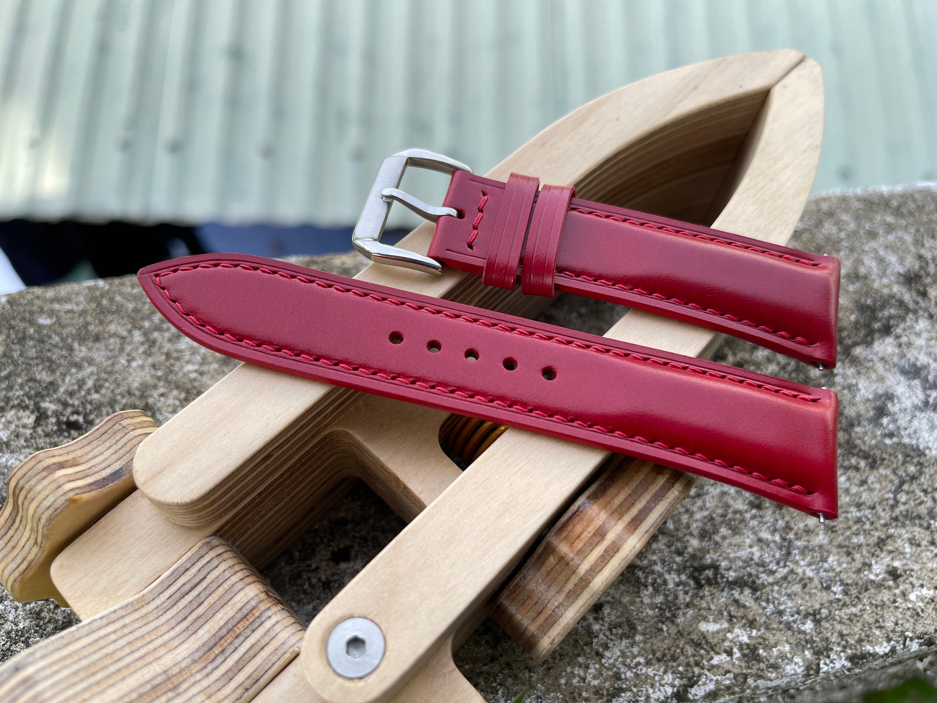 Red Shell Cordovan Leather Watch Strap in All Sizes With Quick Release ...