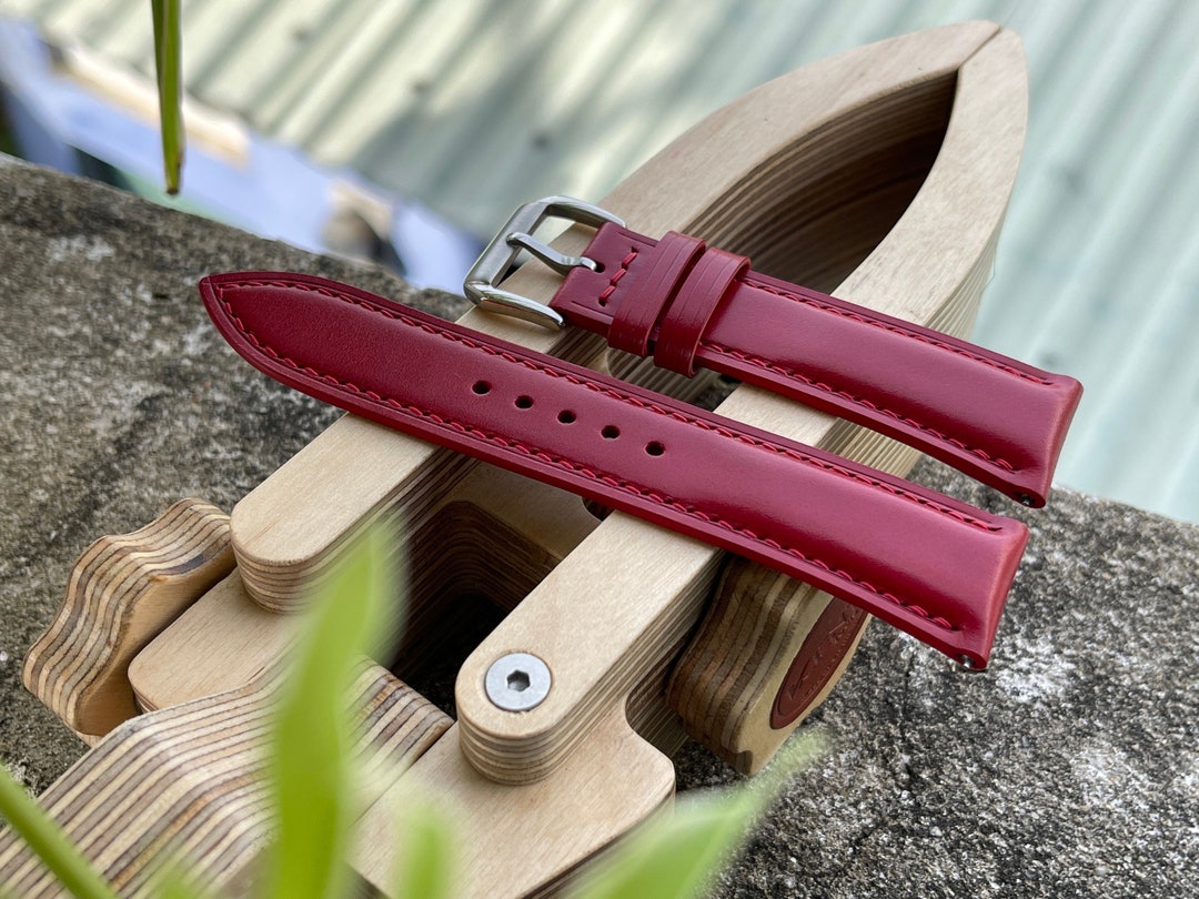 Red Shell Cordovan Leather Watch Strap in All Sizes With Quick Release ...