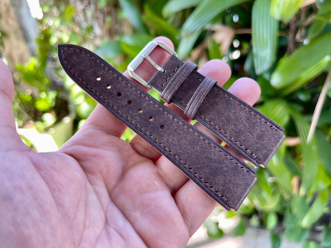 Corner Notched Watch Strap From Dark Brown Pueblo Leather - Etsy