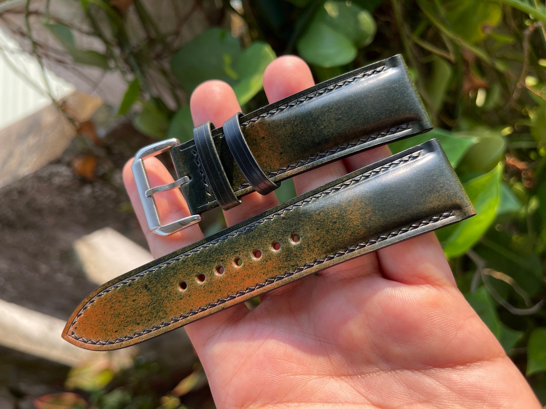 Marbled Black Horween Shell Cordovan Leather Watch Strap With Quick ...