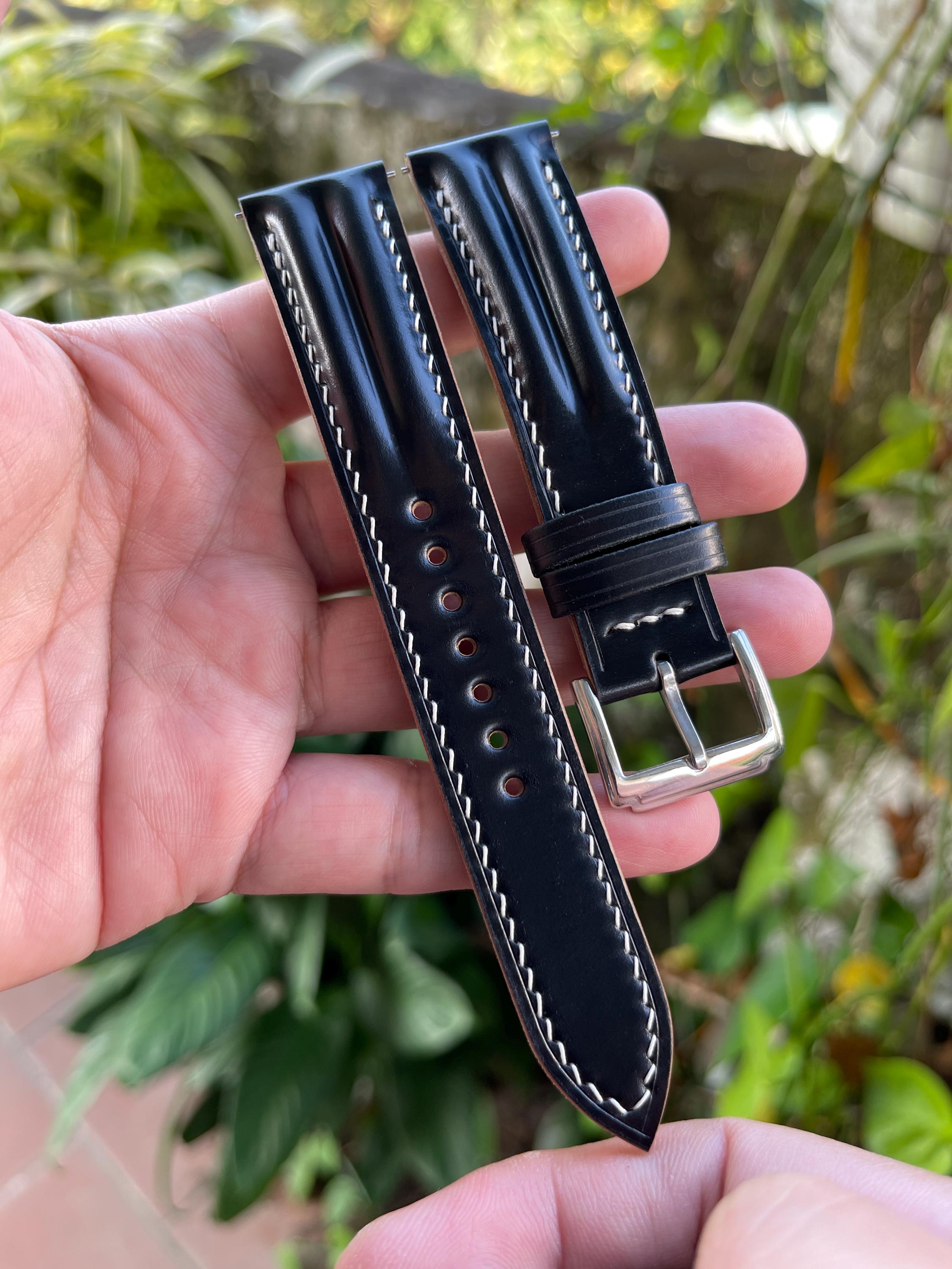 Horween Double Ridge Shell Cordovan Watch Strap, Pre-installed Quick ...