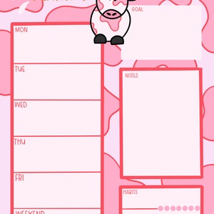 PINK COW PLANNER Cute Printable Planner Cow Print Organiser - Etsy
