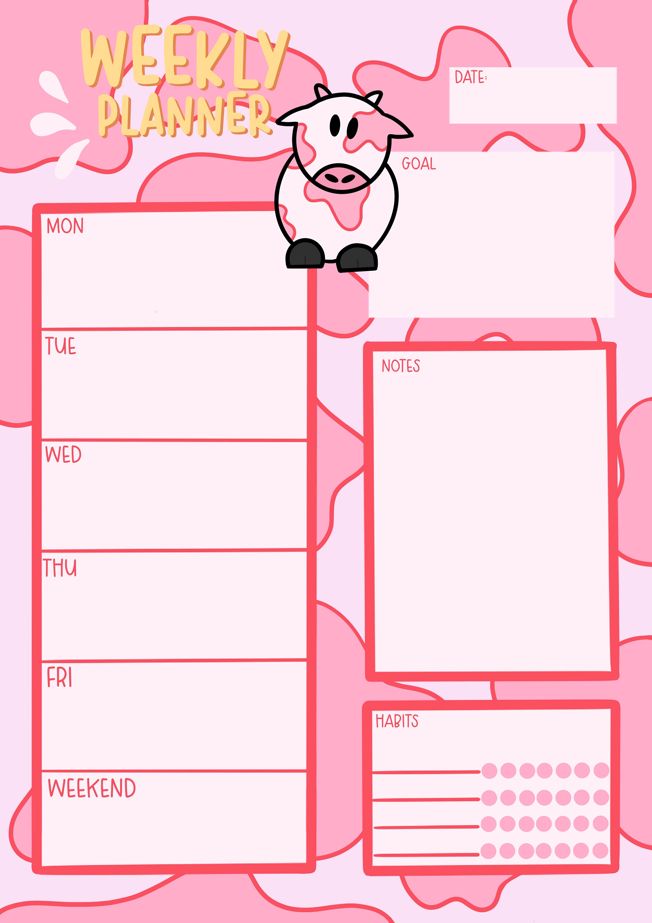 PINK COW PLANNER Cute Printable Planner Cow Print Organiser - Etsy