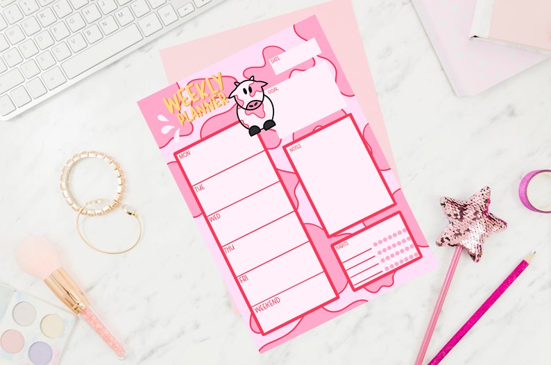 PINK COW PLANNER Cute Printable Planner Cow Print Organiser - Etsy