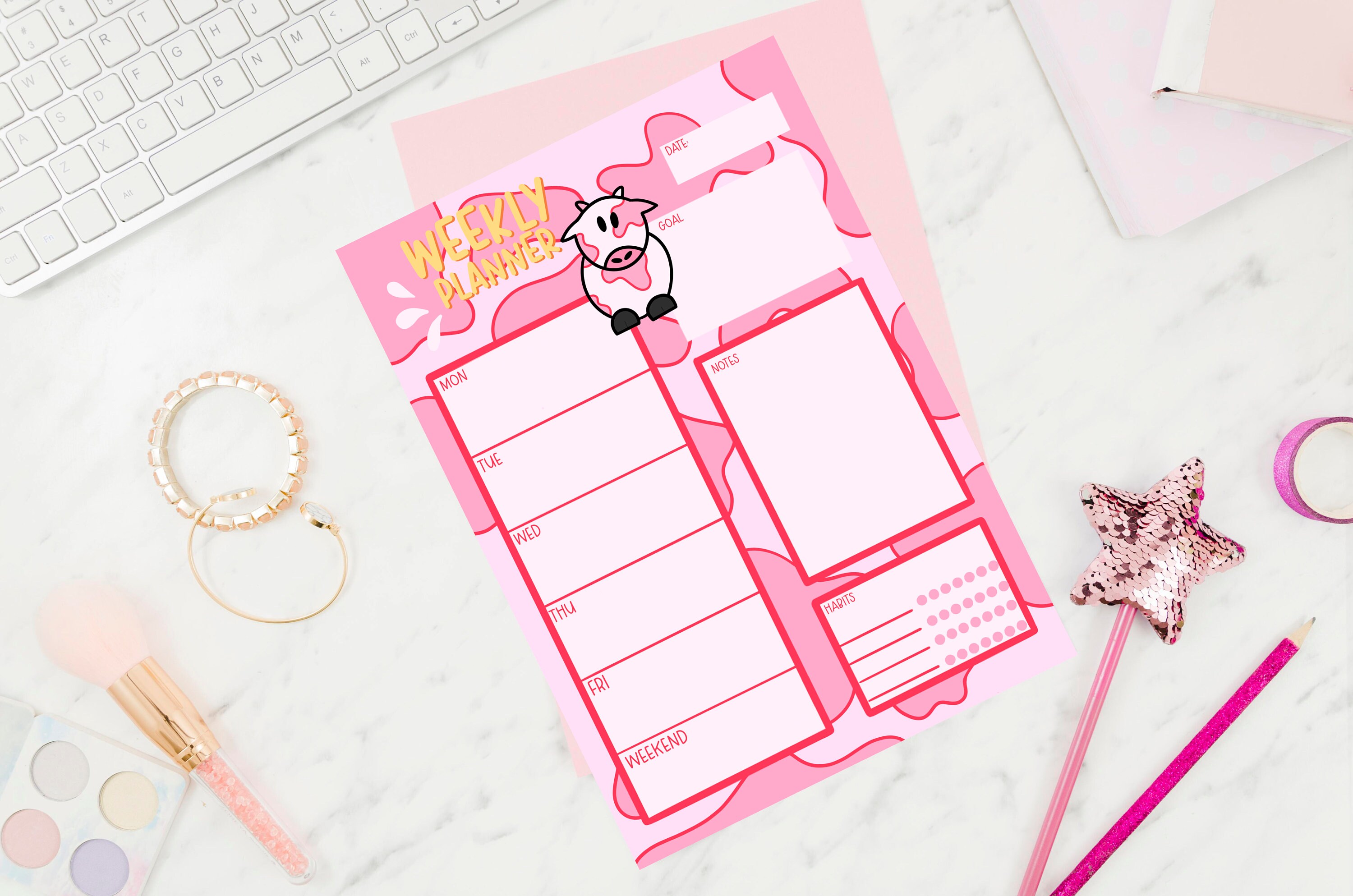 PINK COW PLANNER Cute Printable Planner Cow Print Organiser - Etsy
