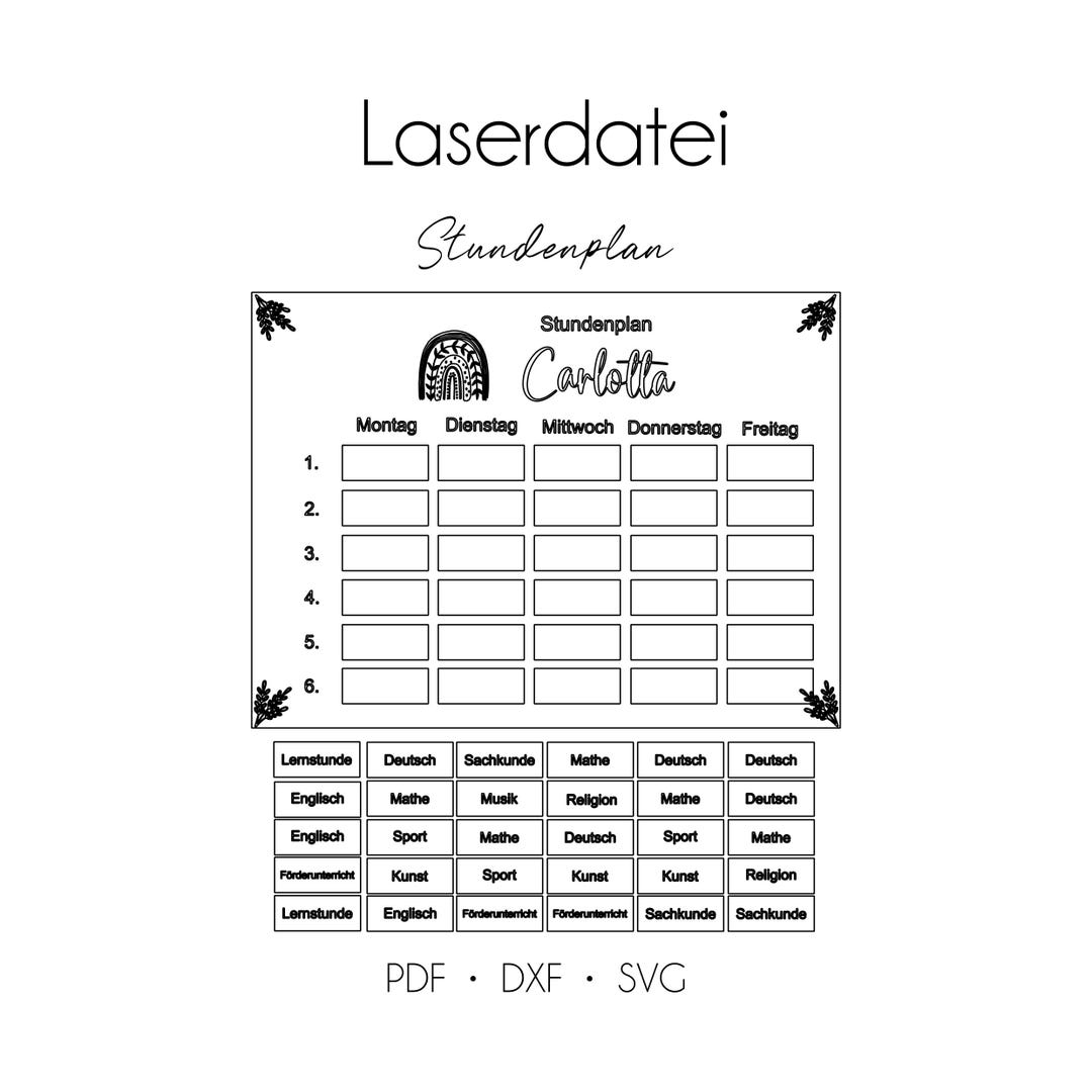 Laser File Timetable Laser Cut Timetable 1st Grade Gift for School ...