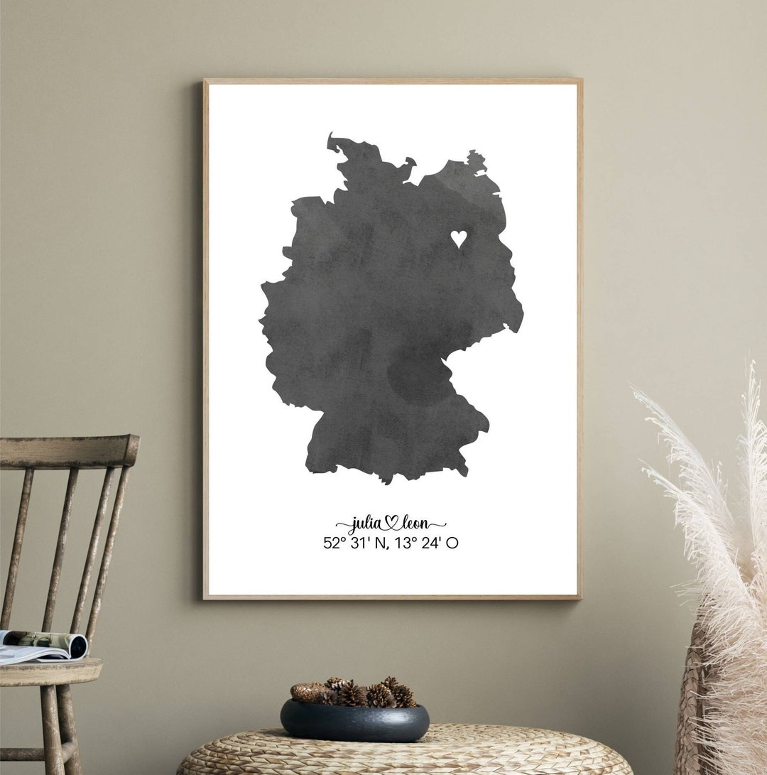 Personalized Mural / Map of Germany / Coordinates / Home / Topping-out ...