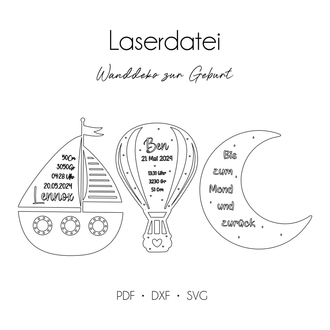 Laser File Birth Laser Cut Decoration Children's Room Door Sign Gift ...