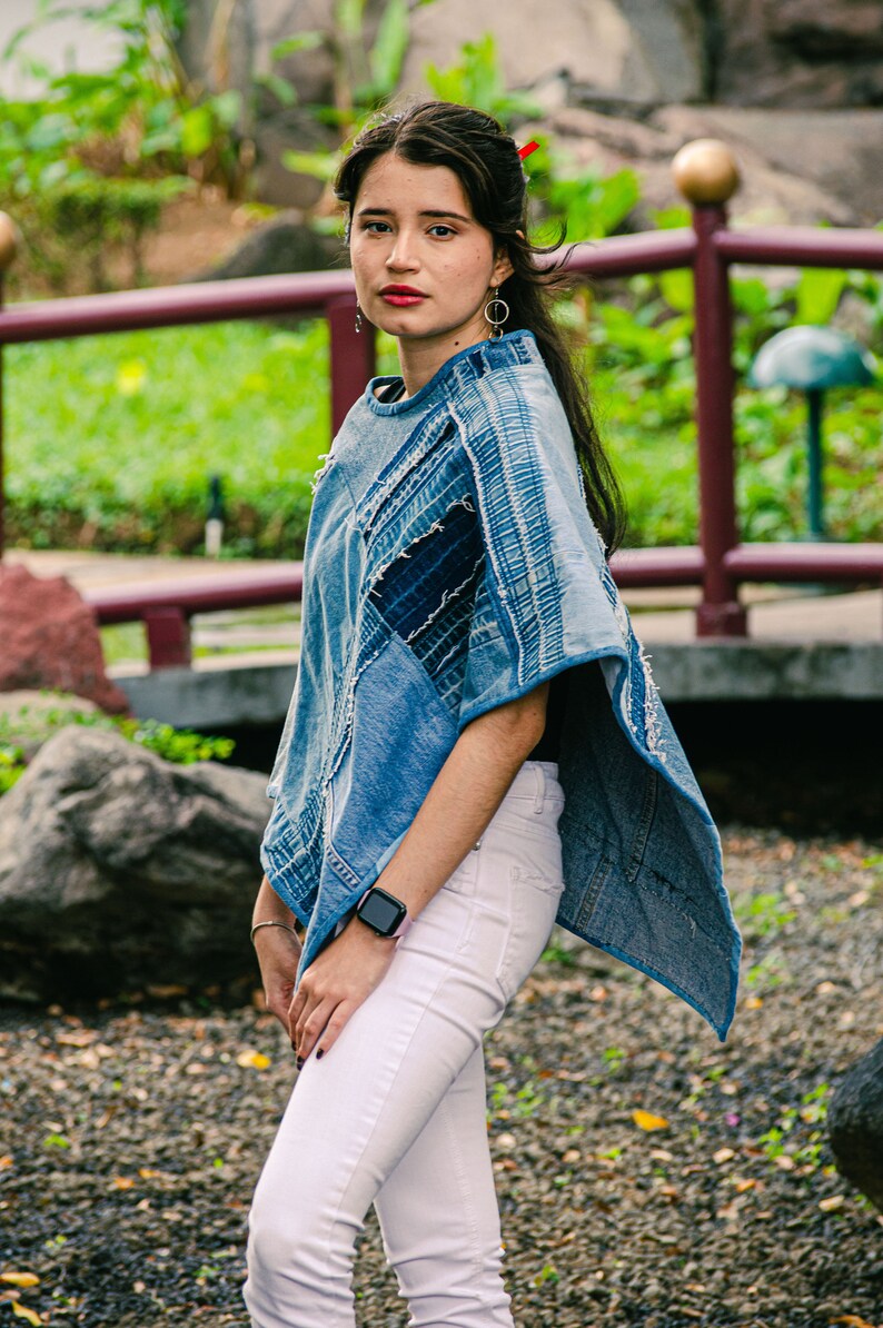 Square Denim Poncho Made 100% From Blue Jeans Sustainable - Etsy