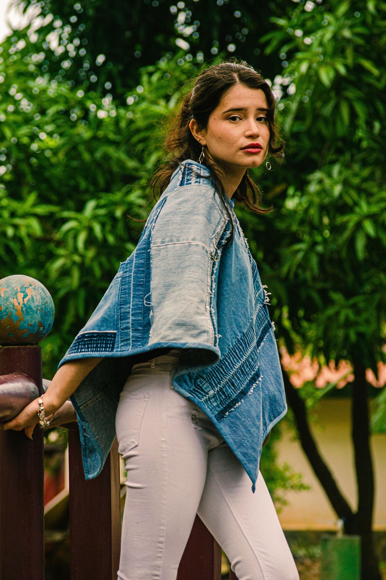Square Denim Poncho Made 100% From Blue Jeans Sustainable - Etsy