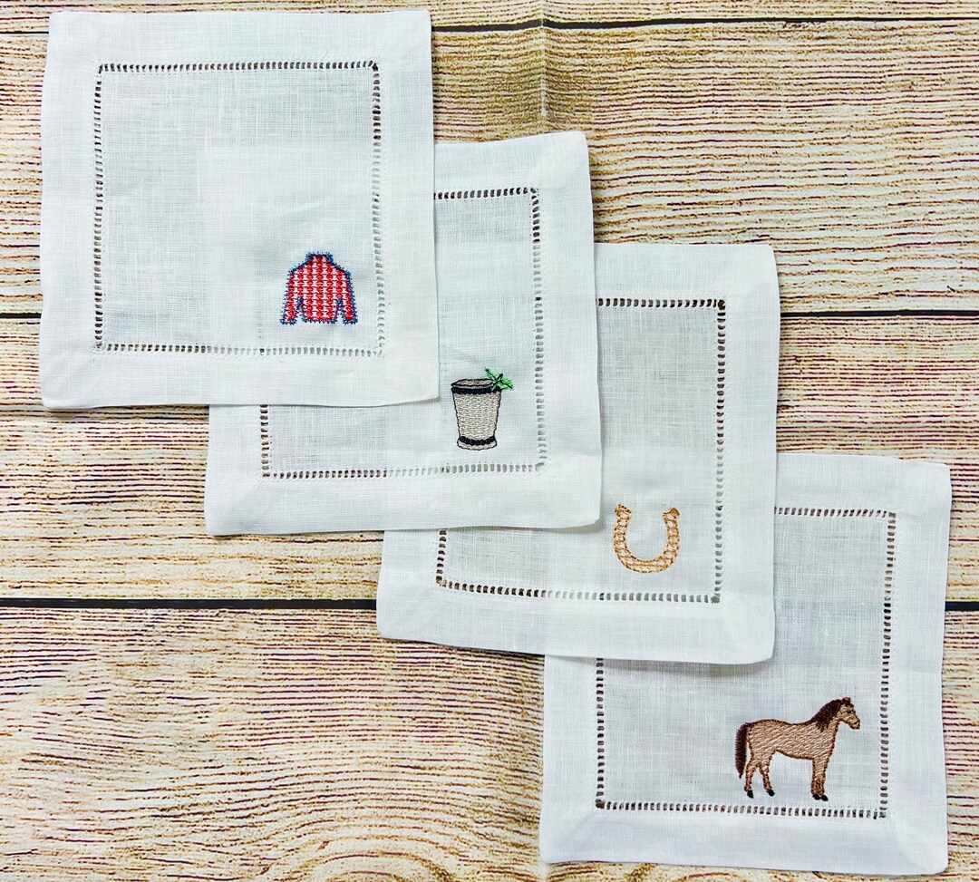 Embroidered Derby Linen Cocktail Napkins: Equestrian Decor - Etsy