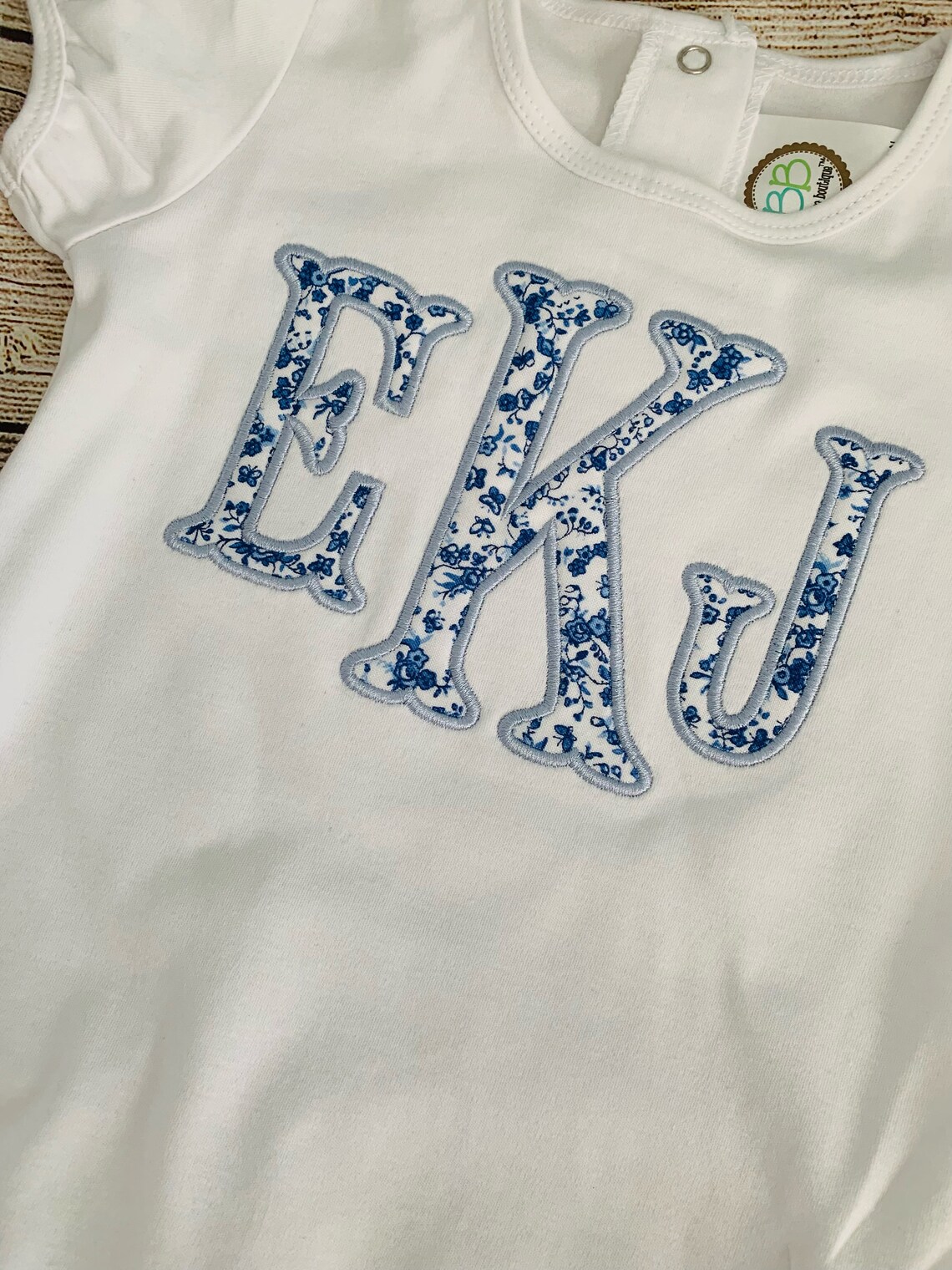 Girls Blue Floral Monogram Short Sleeve Romper Toddler and - Etsy