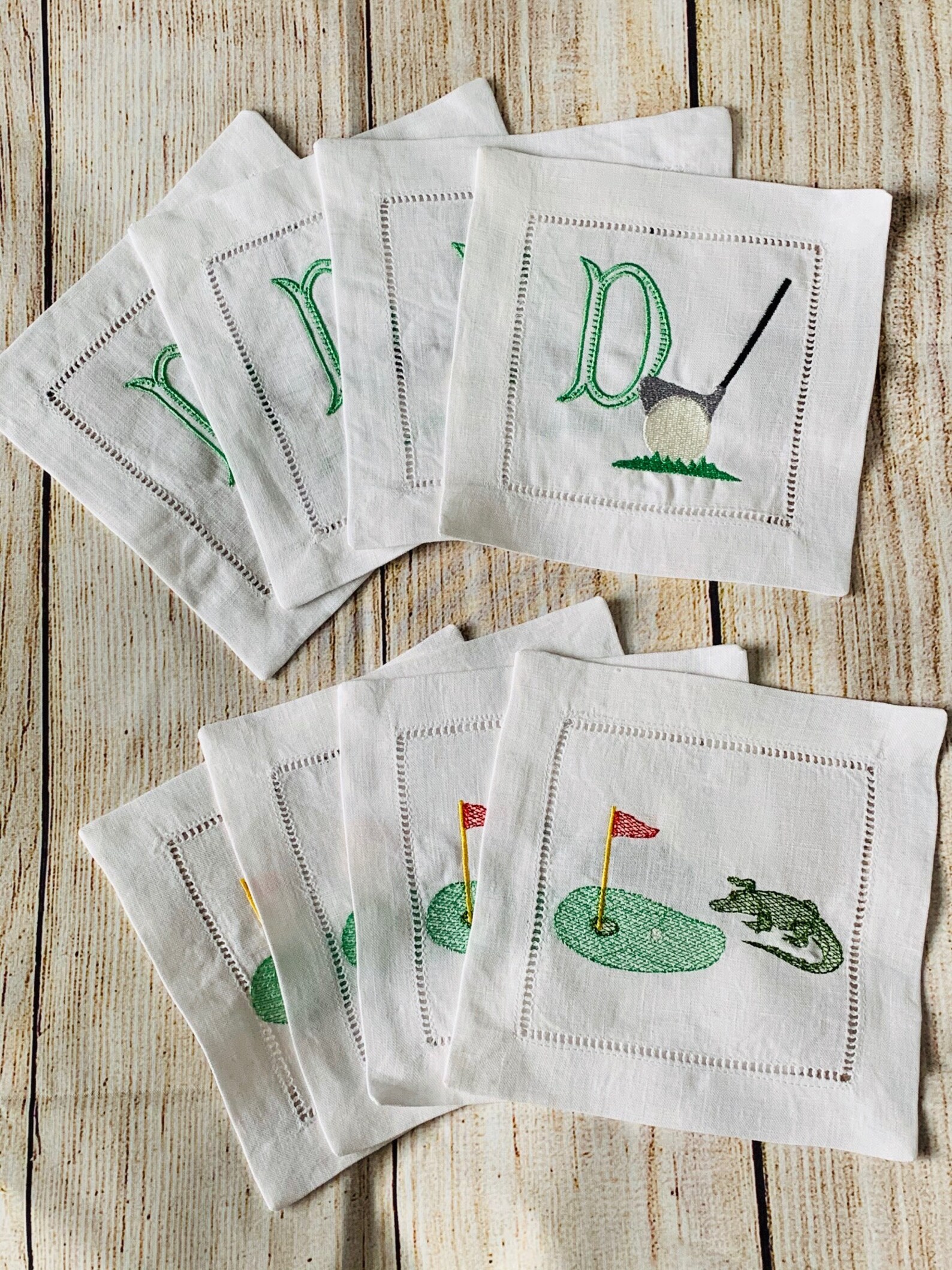 Embroidered Linen Golf Cocktail Napkins: Monogrammed or Alligator ...
