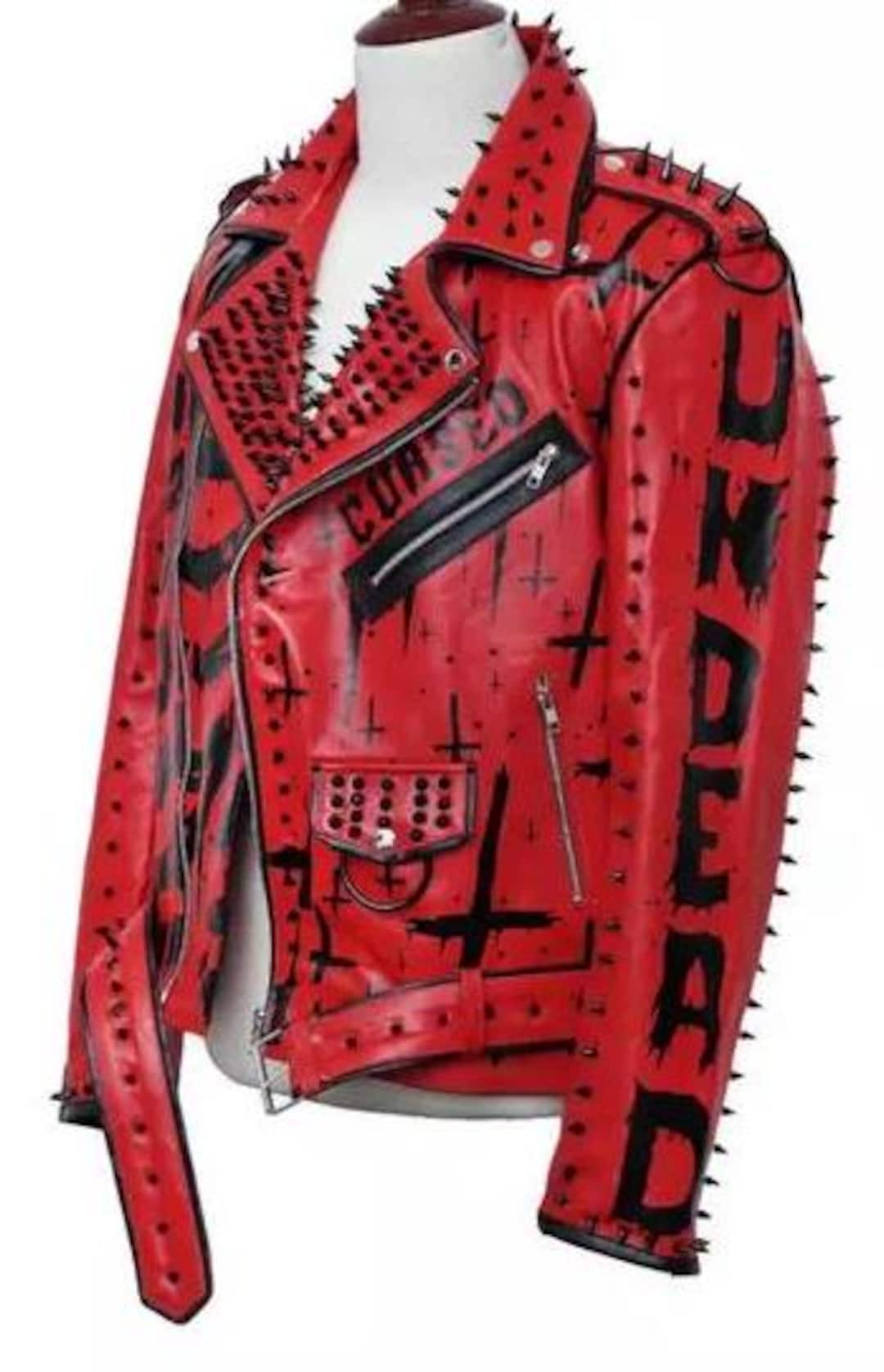 Punk Sinner Cursed Black Stud Leather Jacket Punk Style Jacket Spiked ...