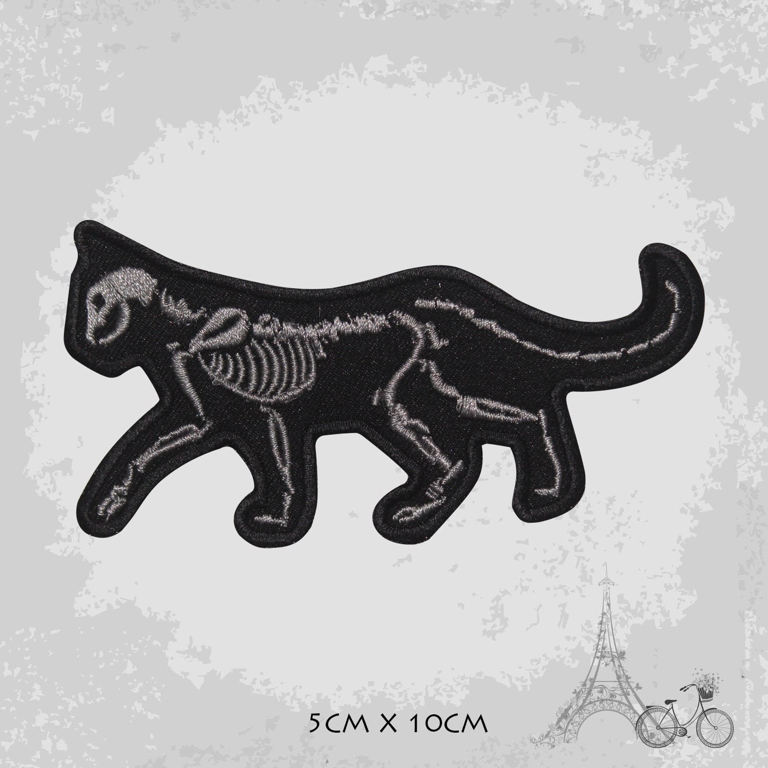 Cat Halloween Cat SKELETON Cat Goth Cat Embroidered Iron on Patch Sew ...