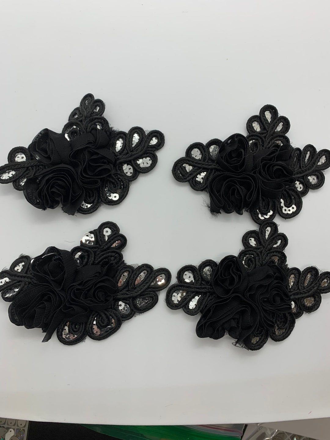Black Flower Appliqués Set of Four Y-2 - Etsy