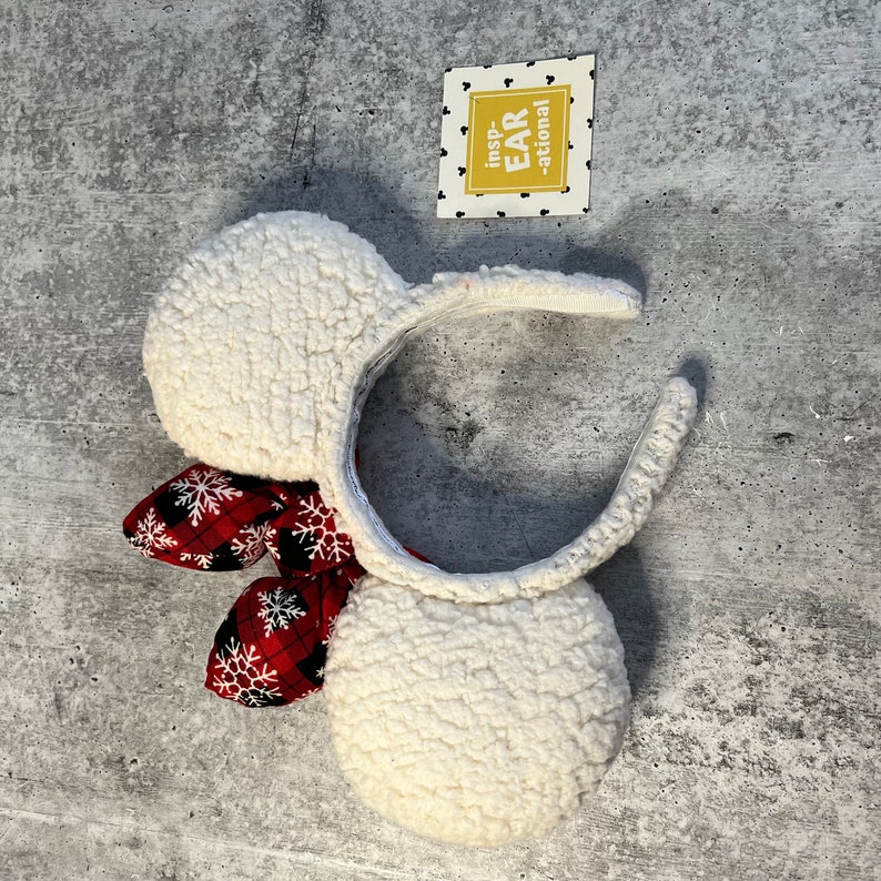 Plaid Sherpa Fuzzy Snowflake Christmas Holiday Mouse Ears - Etsy