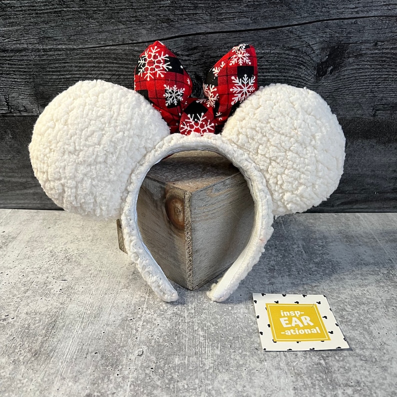 Plaid Sherpa Fuzzy Snowflake Christmas Holiday Mouse Ears - Etsy