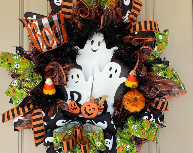 Halloween Wreath, Halloween Decor, Ghost Wreath, Fall Wreath, Boo ...
