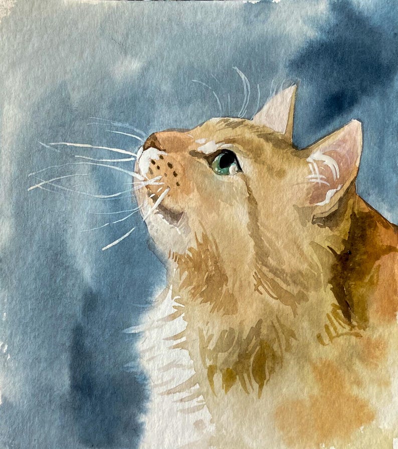 Custom Pet Portrait Watercolor, Hand-painted Pet Memorial - Etsy