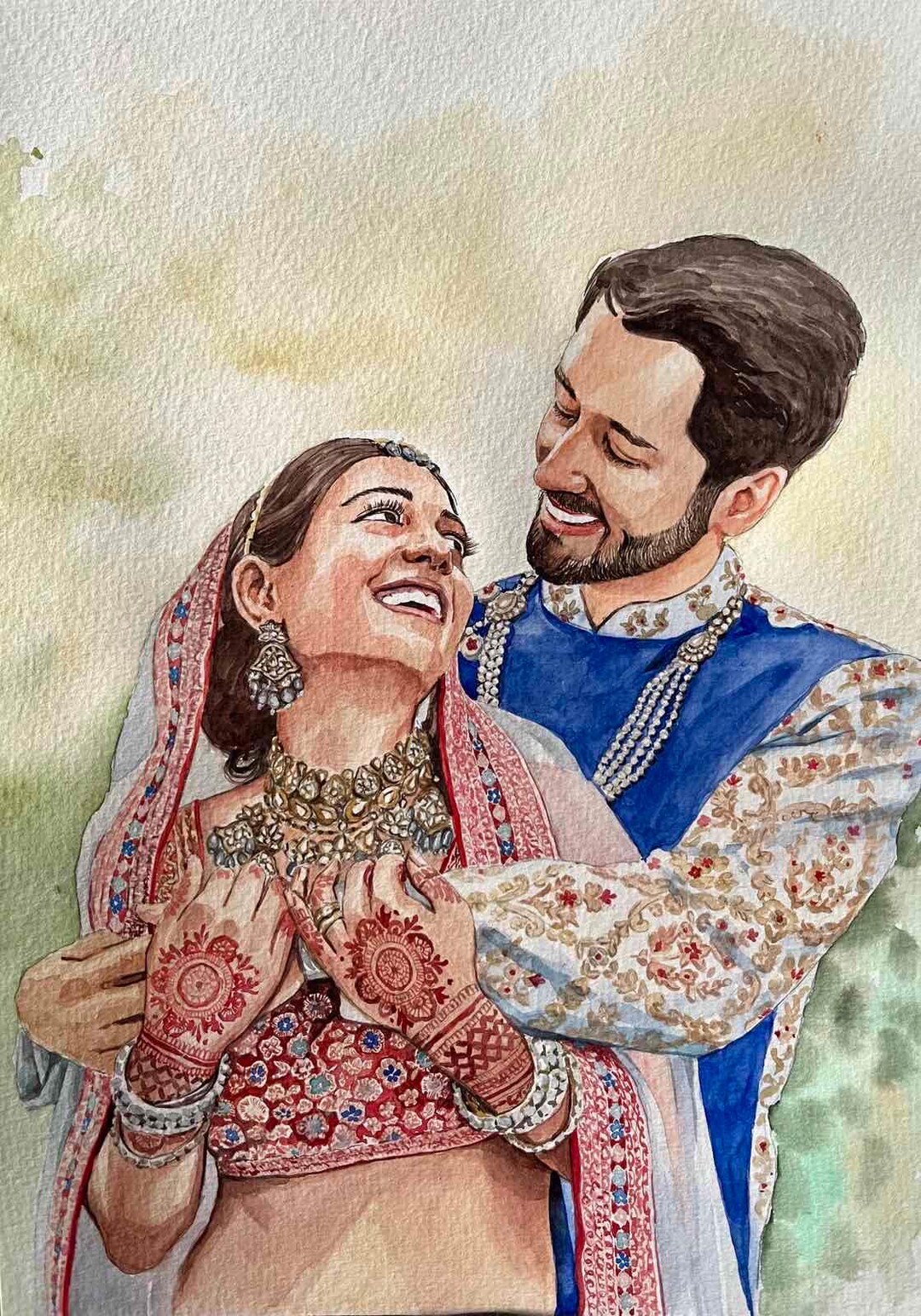 Custom PHYSICAL Hand-painted Watercolor Painting Photo Anniversary Gift ...