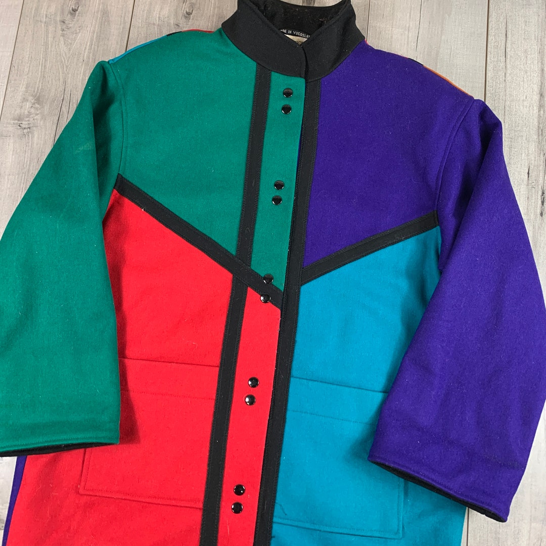 Vintage International Scene Wool Panel Colourblock Overcoat - Etsy