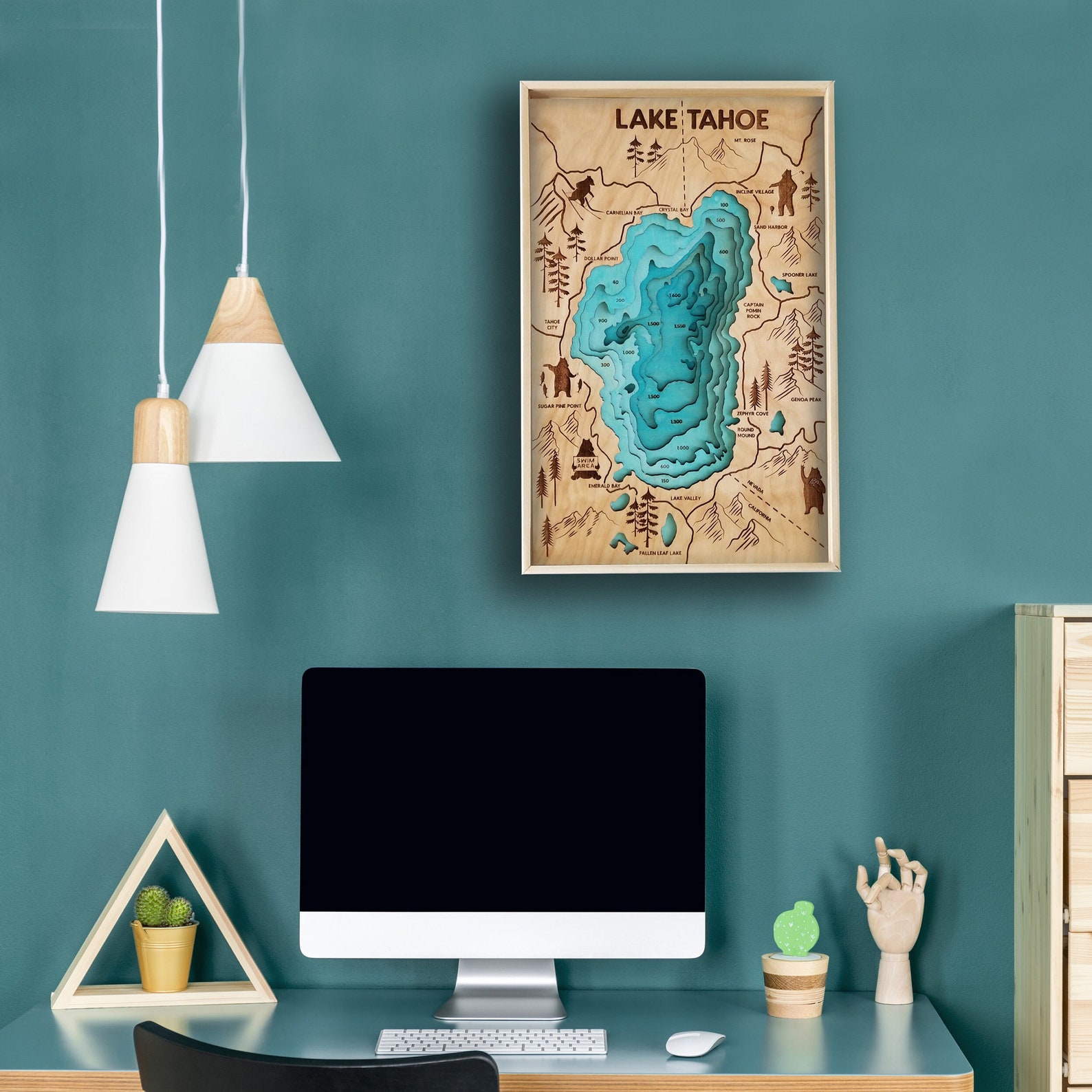 Lake Tahoe Topographic Layered Wooden Map by Bright on Birch - Etsy