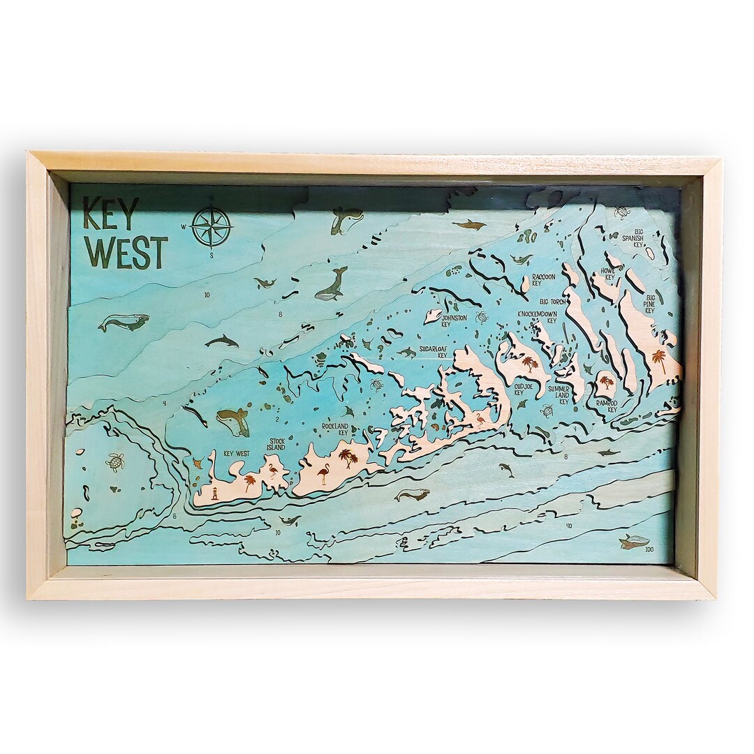 Key West Topographic Layered Wooden Map by Bright on Birch - Etsy