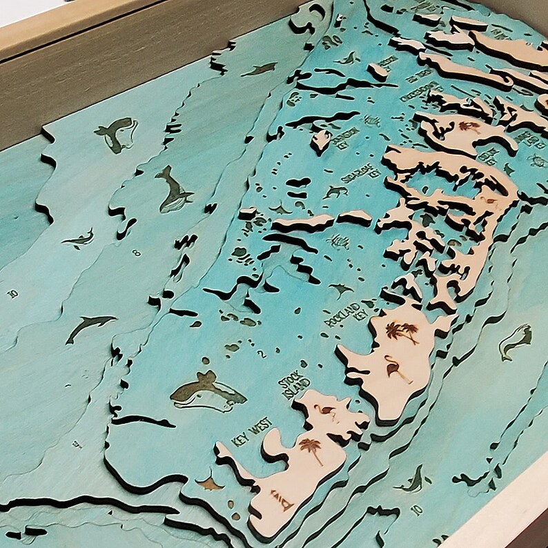 Key West Topographic Layered Wooden Map by Bright on Birch - Etsy