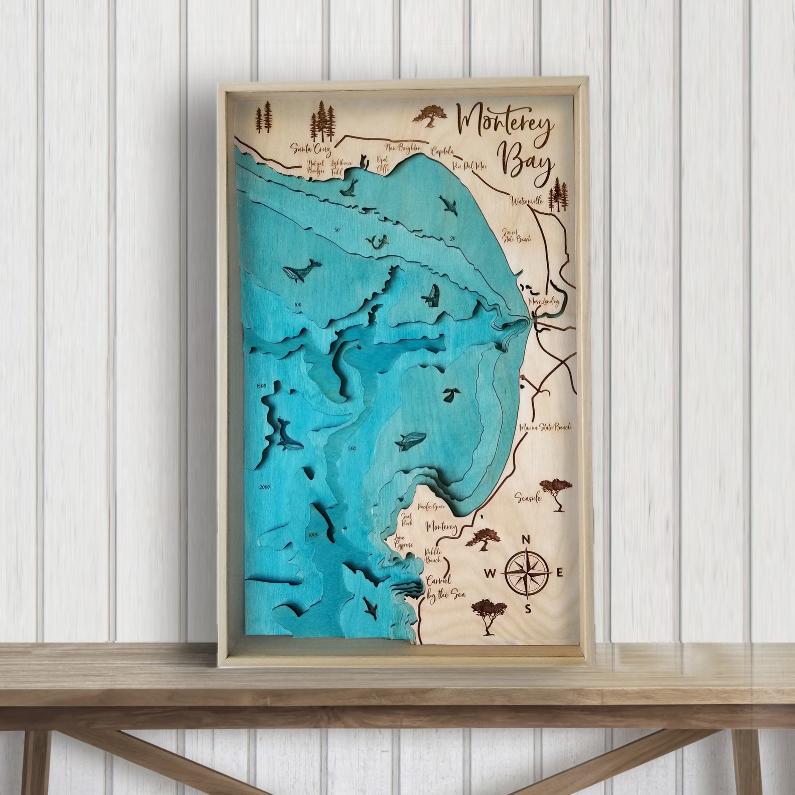 Monterey Bay Topographic Layered Wooden Map by Bright on Birch | Etsy