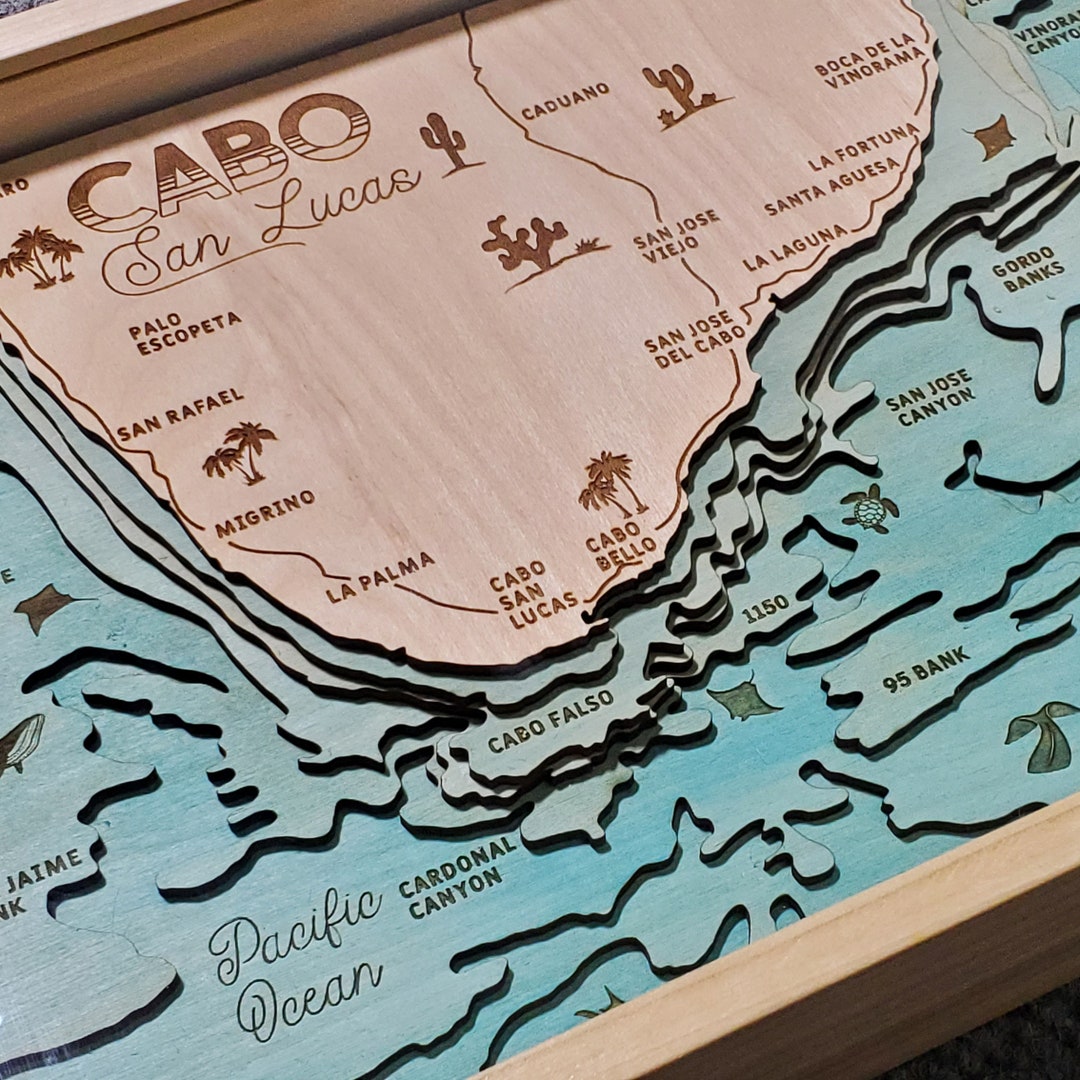 Cabo San Lucas Topographic Layered Wooden Map by Bright on Birch - Etsy