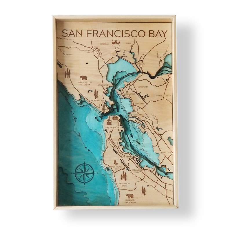San Francisco Bay Topographic Layered Wooden Map by Bright on - Etsy